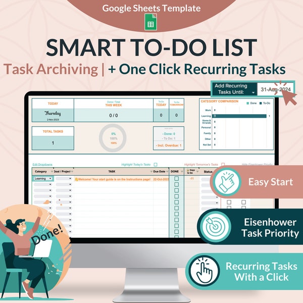 Task Tracker for Google Sheets to Do List Productivity Planner - Etsy