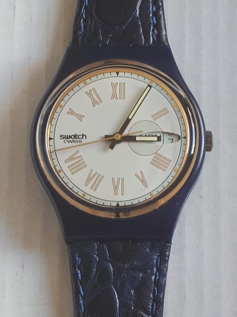 Vintage Swatch Watch GN706 Diamonds 1993 Originals 34mm Blue Leather ...