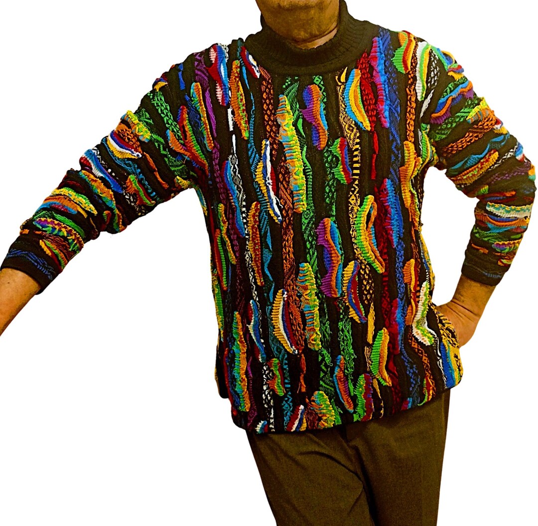 COOGI Australia Sweater Multicolor 3D Textured Chunky Knit 90s Biggie L ...