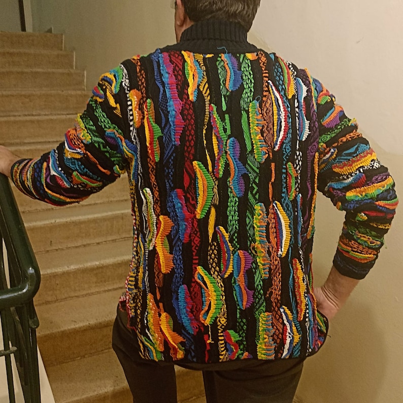 COOGI Australia Sweater Multicolor 3D Textured Chunky Knit 90s Biggie L ...