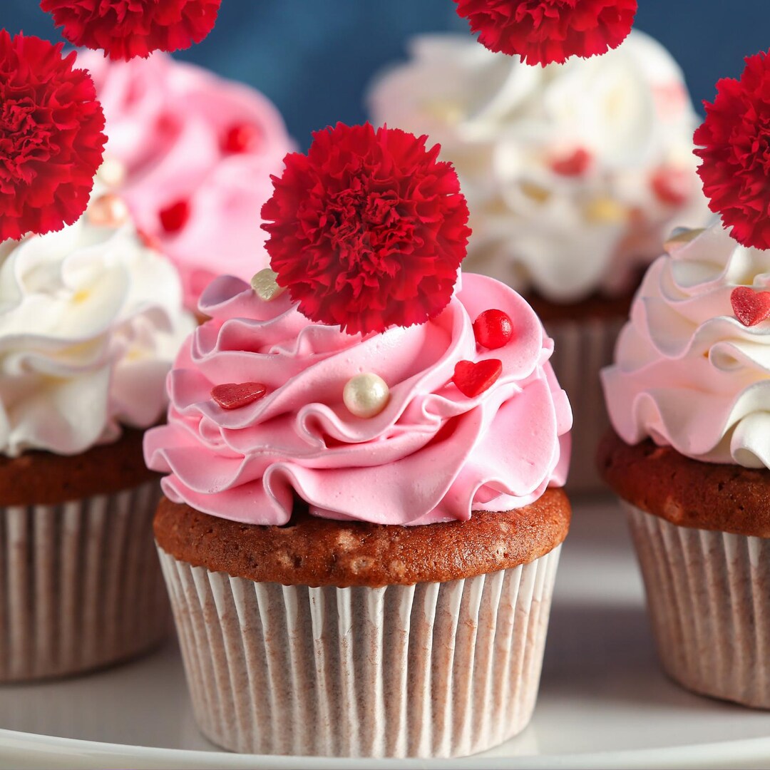 Edible Red Carnation Wafer Flowers, Cake and Cupcake Toppers, Vegan ...