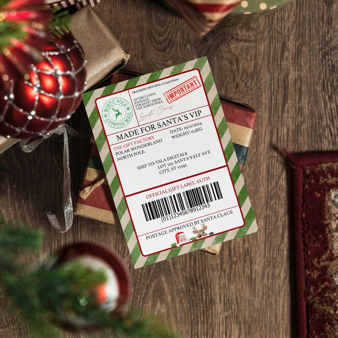 10 Editable Santa Shipping Label, Elf Mail Tags, North Pole Gift Label ...