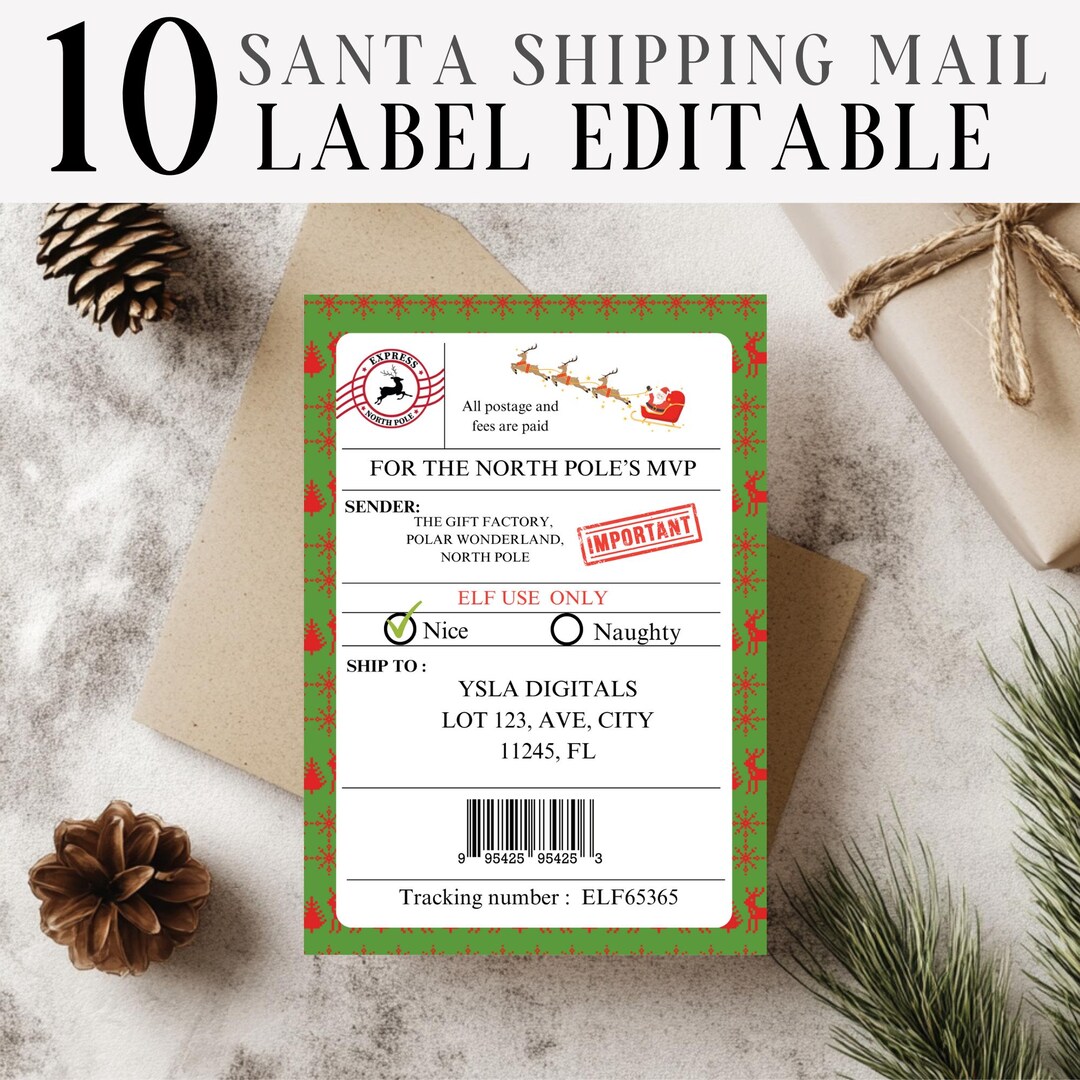 10 CANVA North Pole Shipping Label Printable, Editable Santa Label, Elf ...
