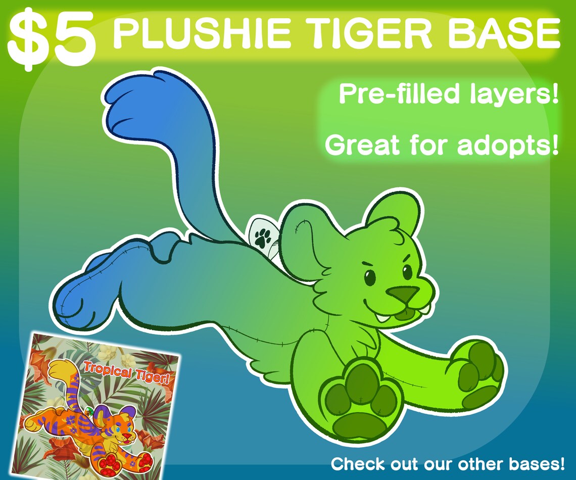 Plushie Tiger Adoptable Design Base - Etsy