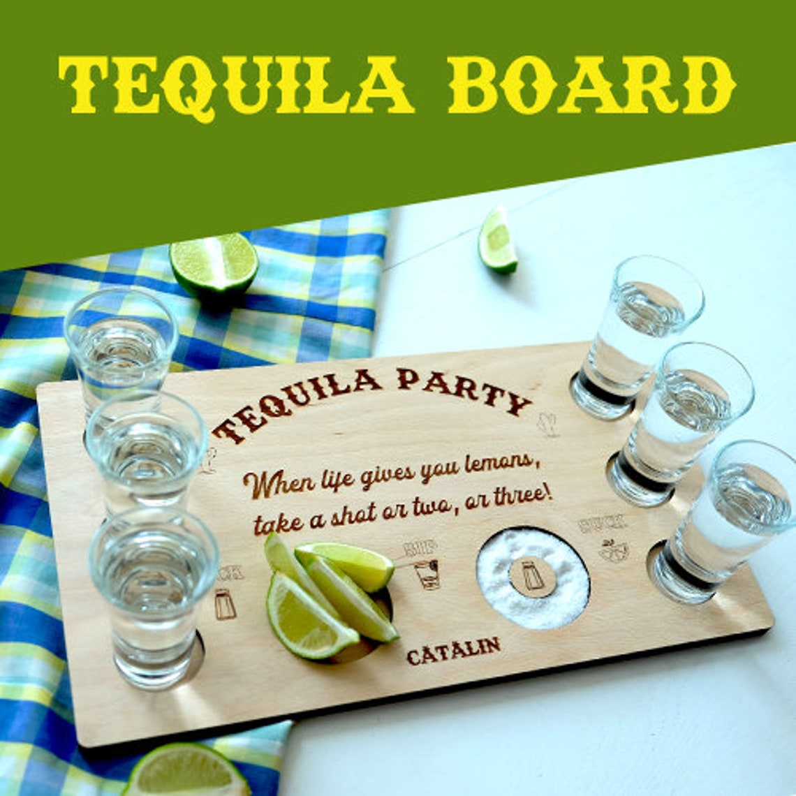 Tequila Board for 6 Persons, Personalized Gift, Engagement Gift ...