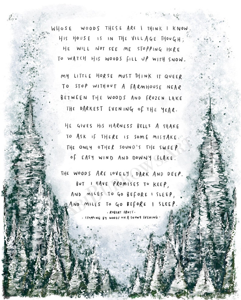 Stopping by Woods on A Snowy Evening by Robert Frost / Drawing - Etsy