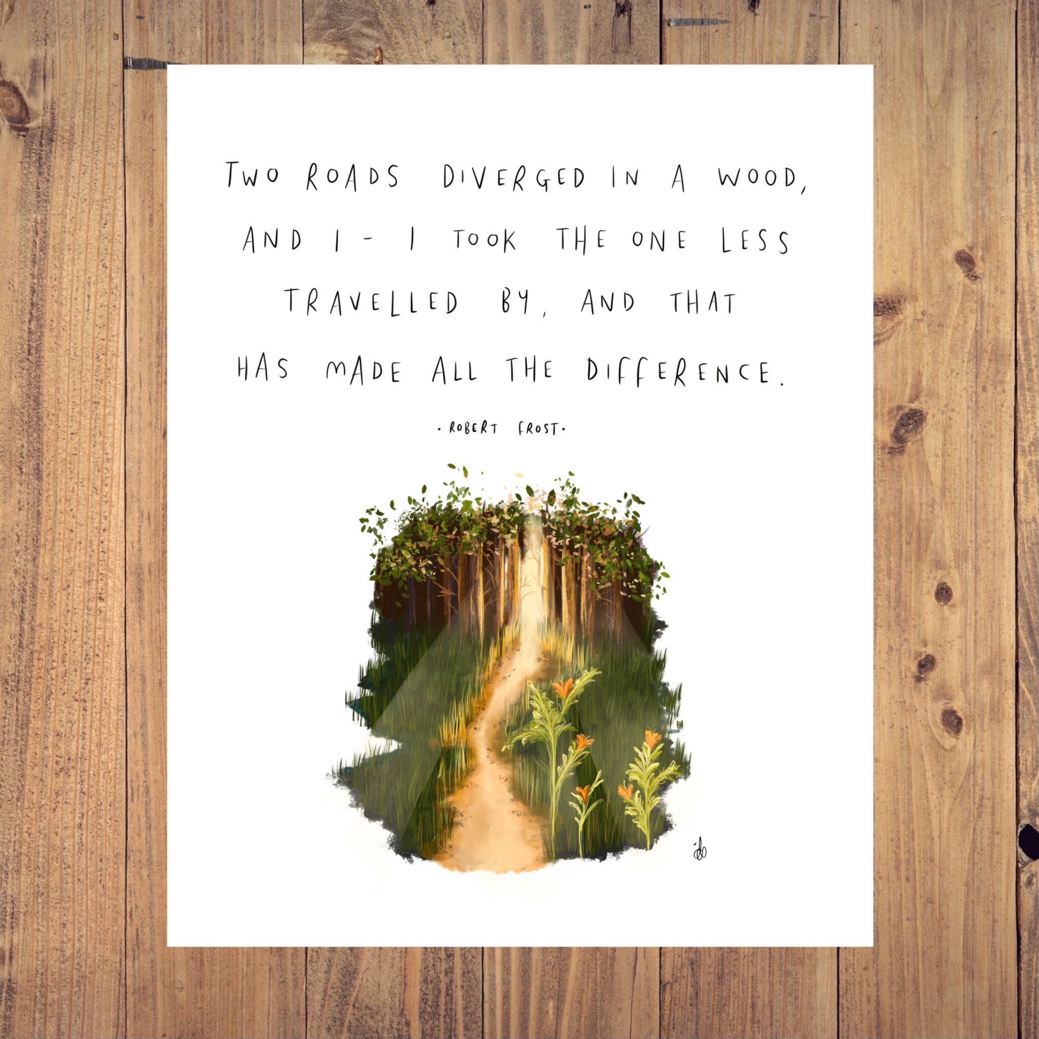 The Road Not Taken by Robert Frost / Art Print Drawing Poem | Etsy