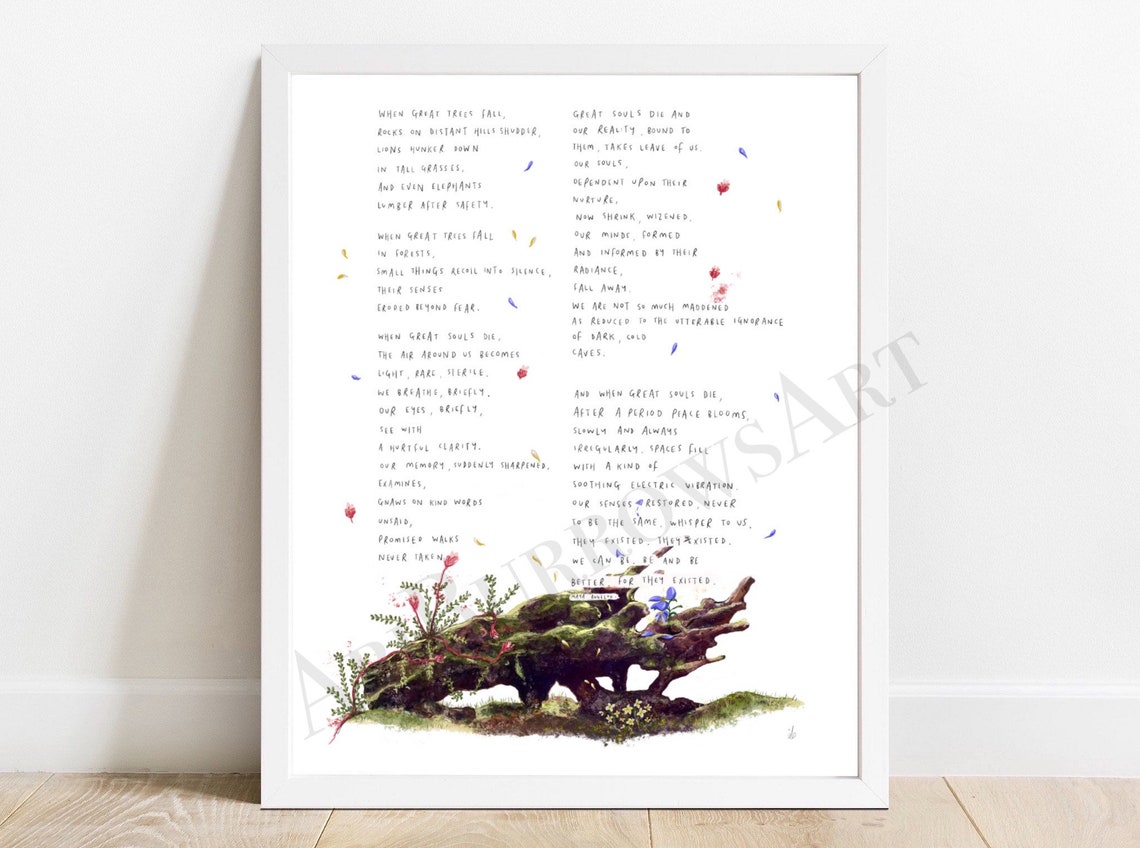 When Great Trees Fall by Maya Angelou / Art Print Drawing | Etsy