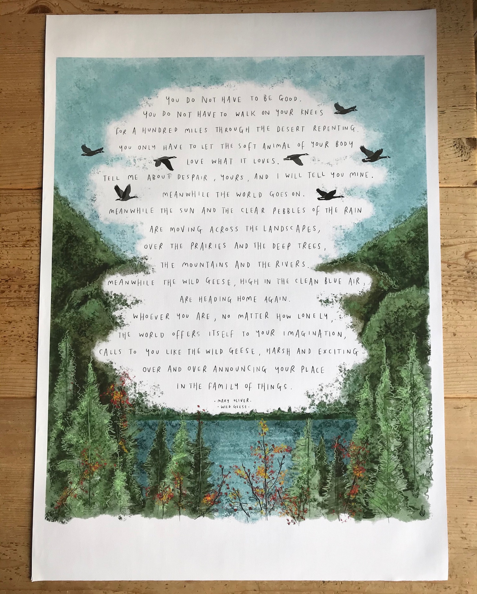 Wild Geese by Mary Oliver / Poem Art Print Poster Drawing | Etsy