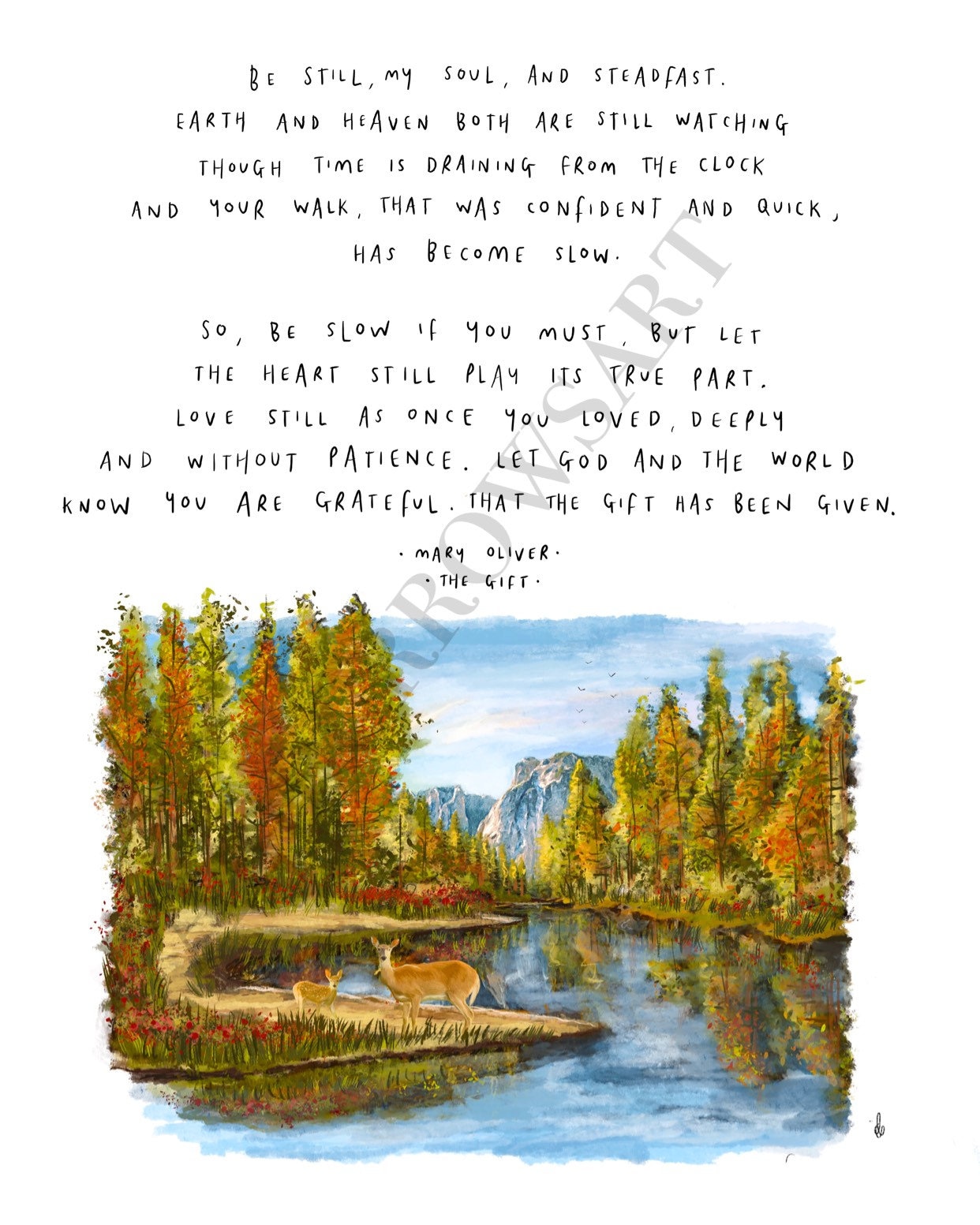 The Gift by Mary Oliver / Poem Art Forest Autumn Orange Leaves | Etsy