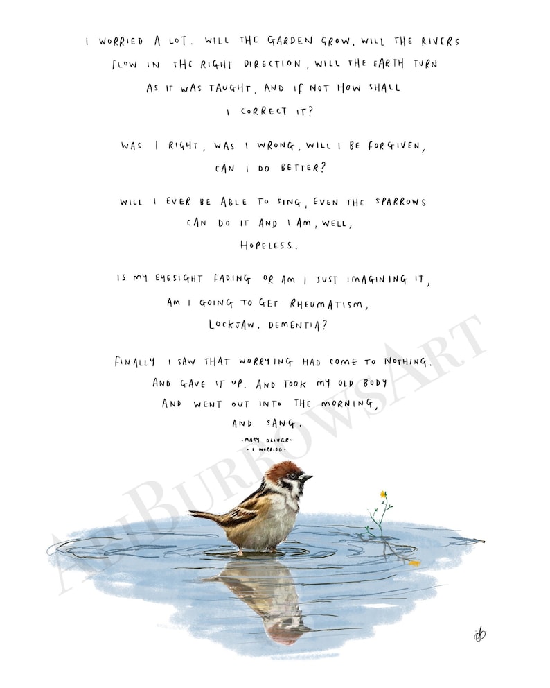 I Worried by Mary Oliver / Birds Sparrow Poem Art Print Poster - Etsy UK