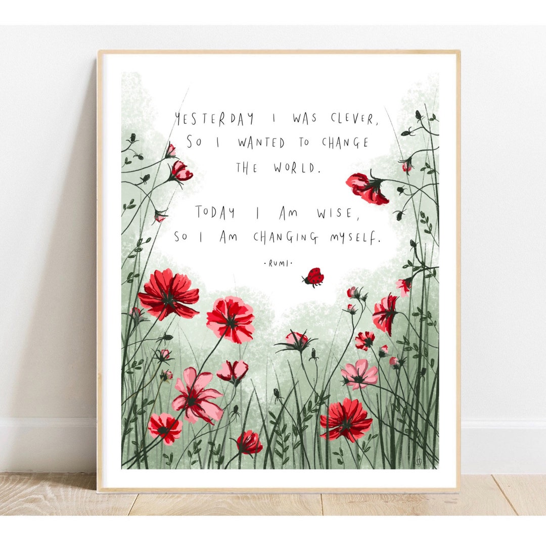 Yesterday I Was Clever Wise by Rumi / Quote Art Print Poster Drawing ...