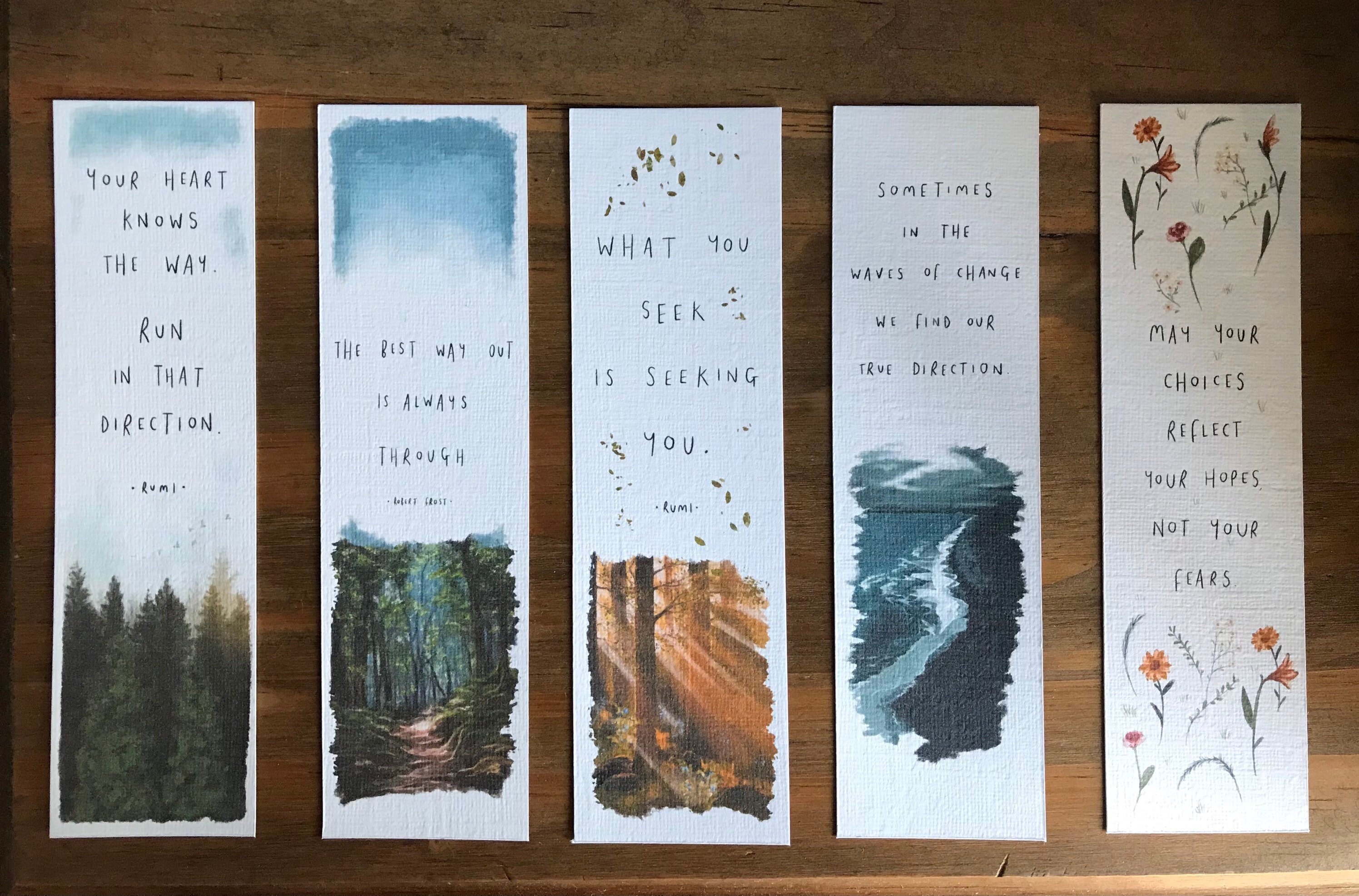 Bookmarks Set of 5 / Nature Quotes Painting Drawing Gift for - Etsy UK