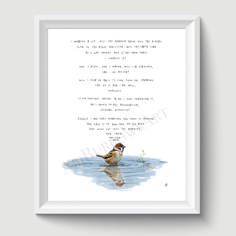 I Worried by Mary Oliver / Birds Sparrow Poem Art Print Poster Painting ...
