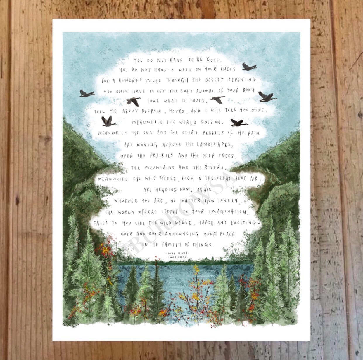 Wild Geese by Mary Oliver / Poem Art Print Poster Drawing | Etsy