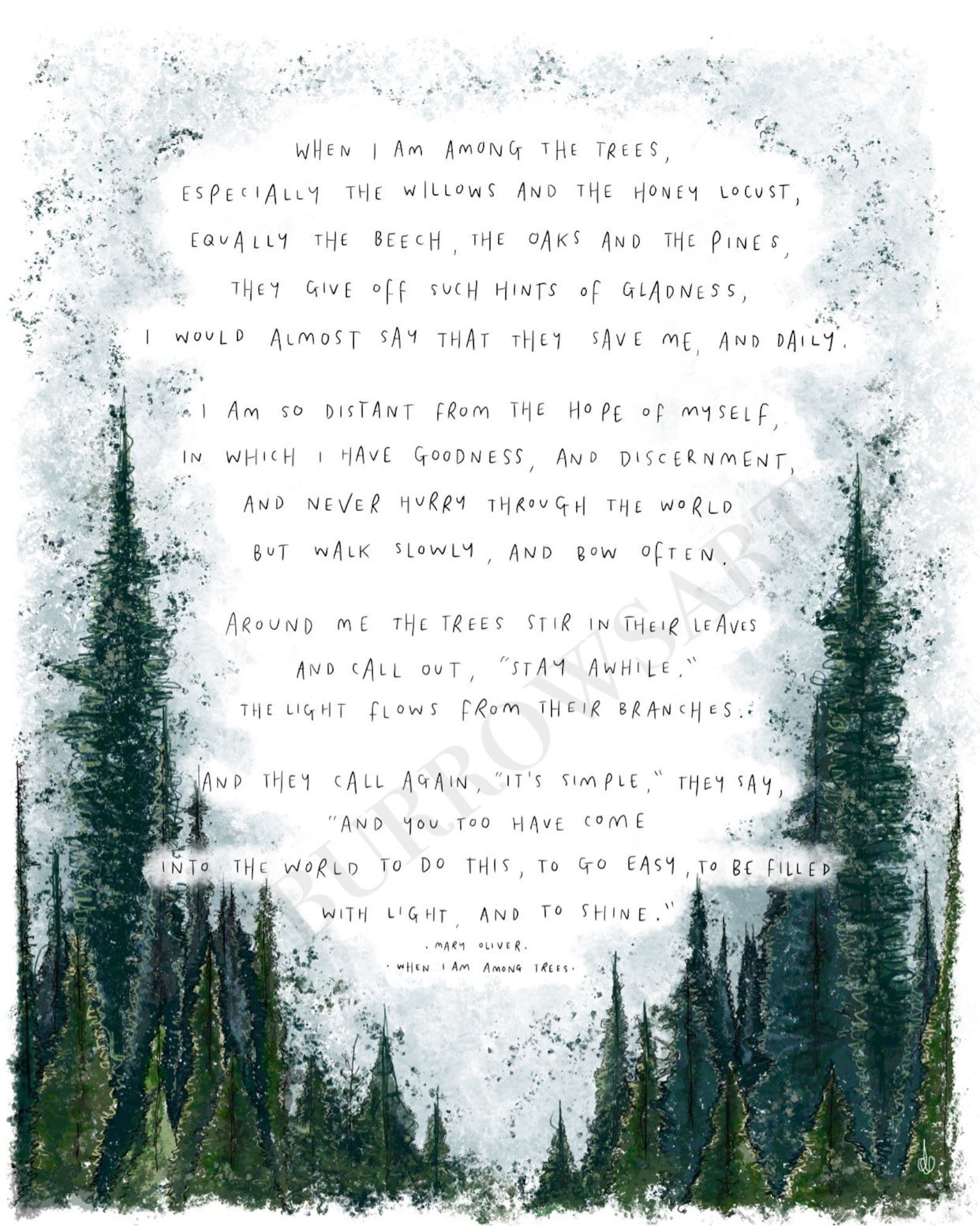 When I Am Among Trees by Mary Oliver / Drawing Painting Watercolour ...