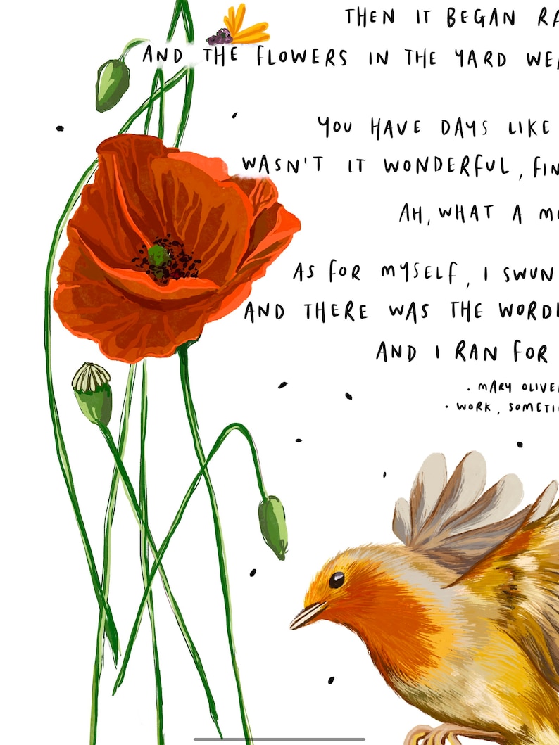Work Sometimes by Mary Oliver / Bird Robin Poem Art Print - Etsy Sweden