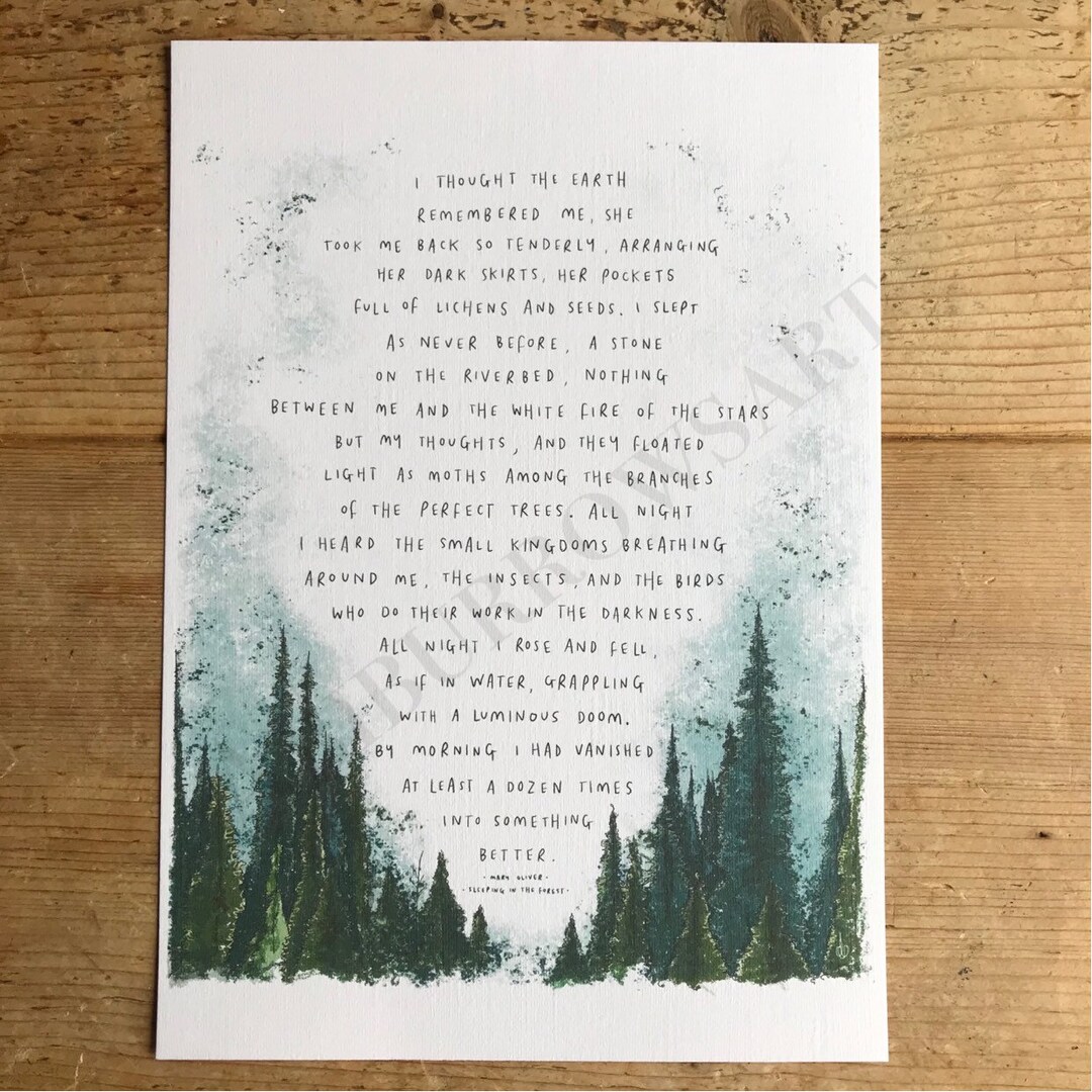 Sleeping in the Forest by Mary Oliver / Pine Trees Forest Green Poem ...
