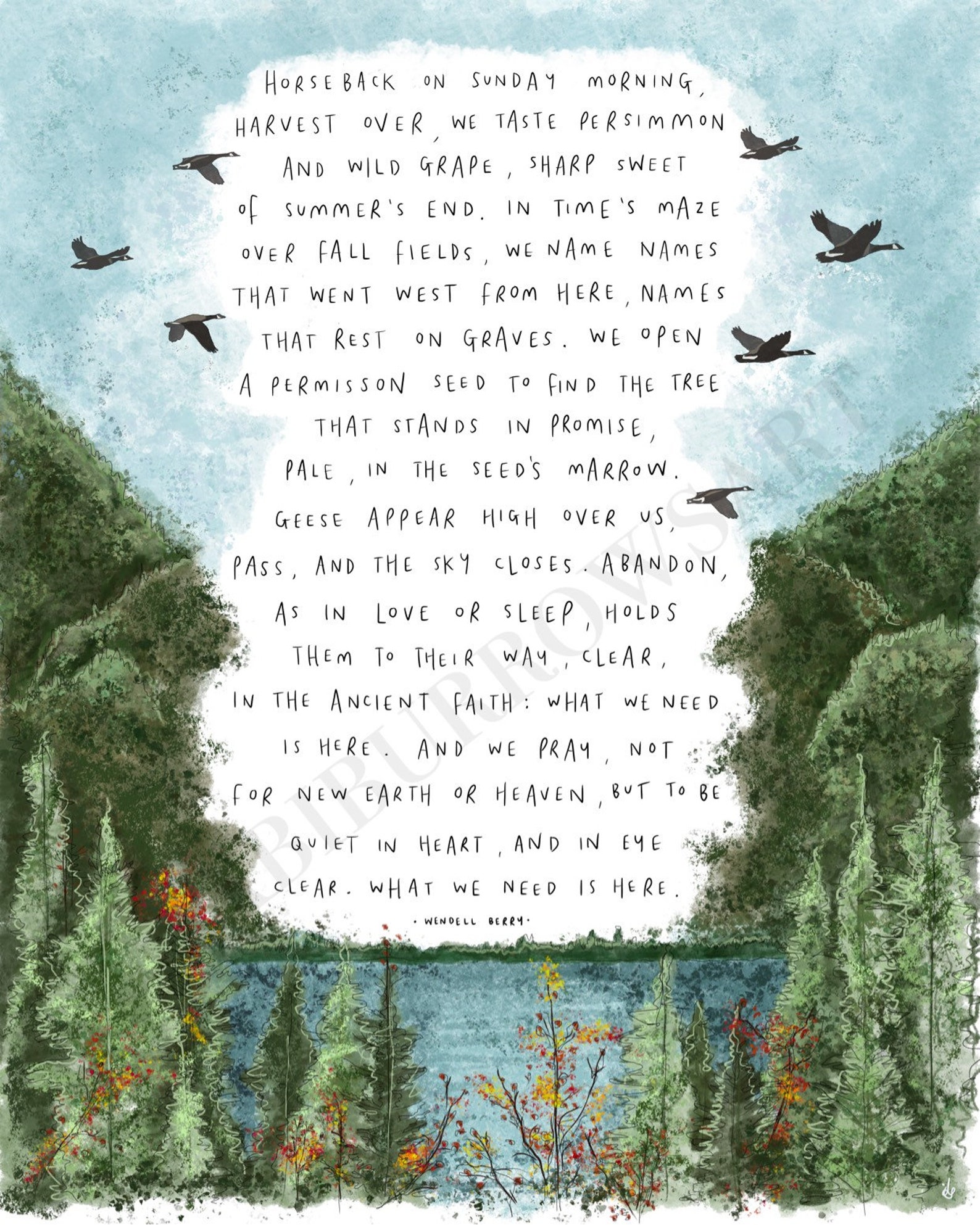 What We Need Is Here by Wendell Berry / Geese Birds Poem Art | Etsy