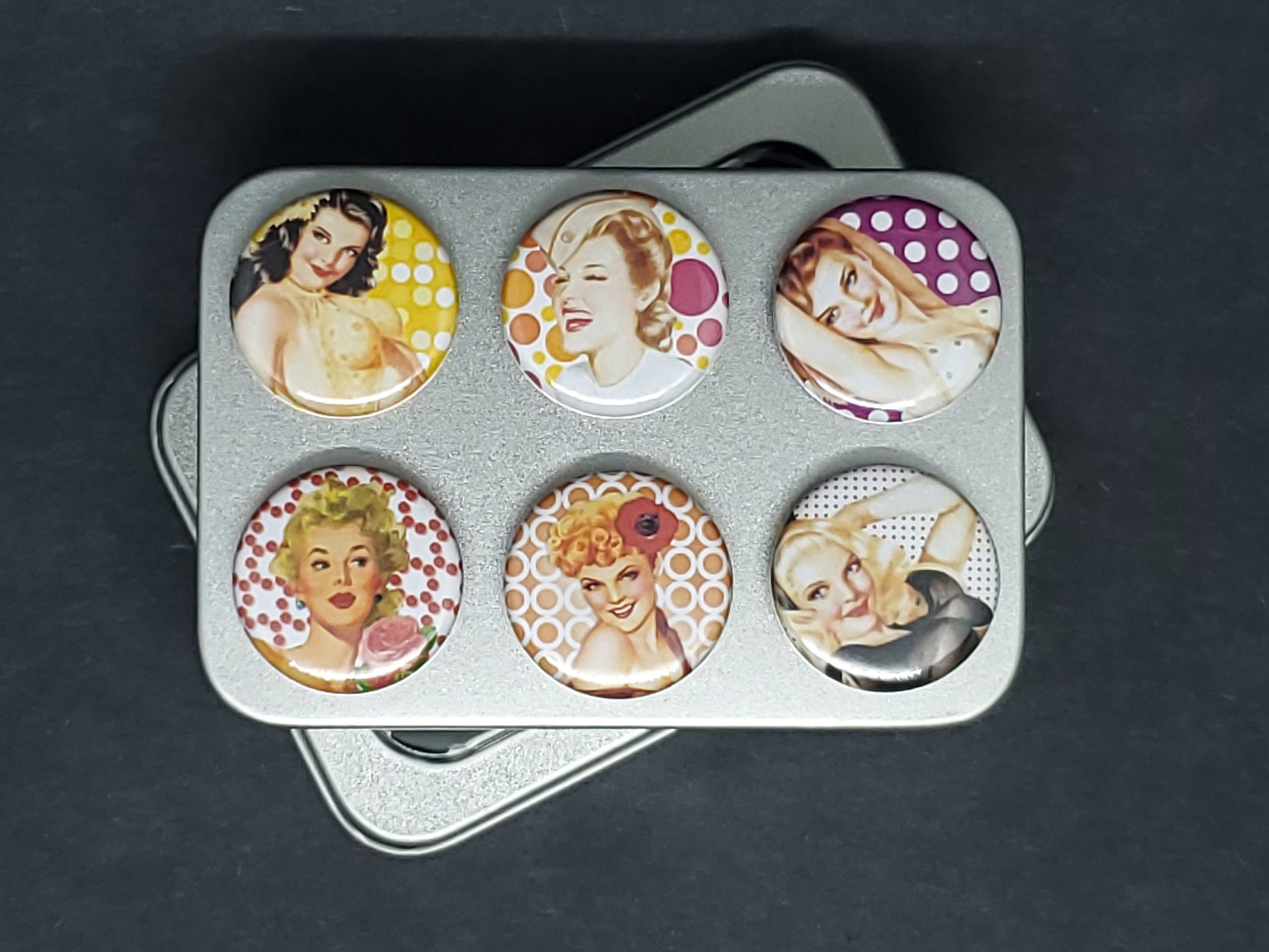 Pin up Girls 1 Magnet or Pin Back Button Set dots - Etsy