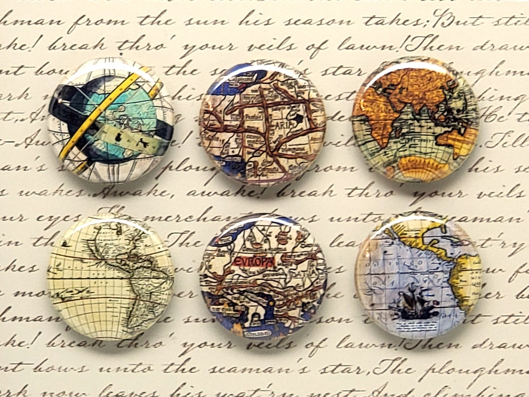 Vintage Map 1 Magnet or Pin Back Button Set - Etsy
