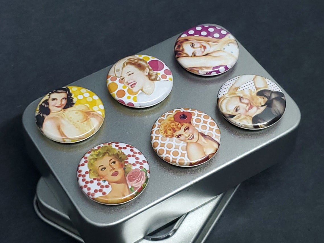 Pin up Girls 1 Magnet or Pin Back Button Set dots - Etsy