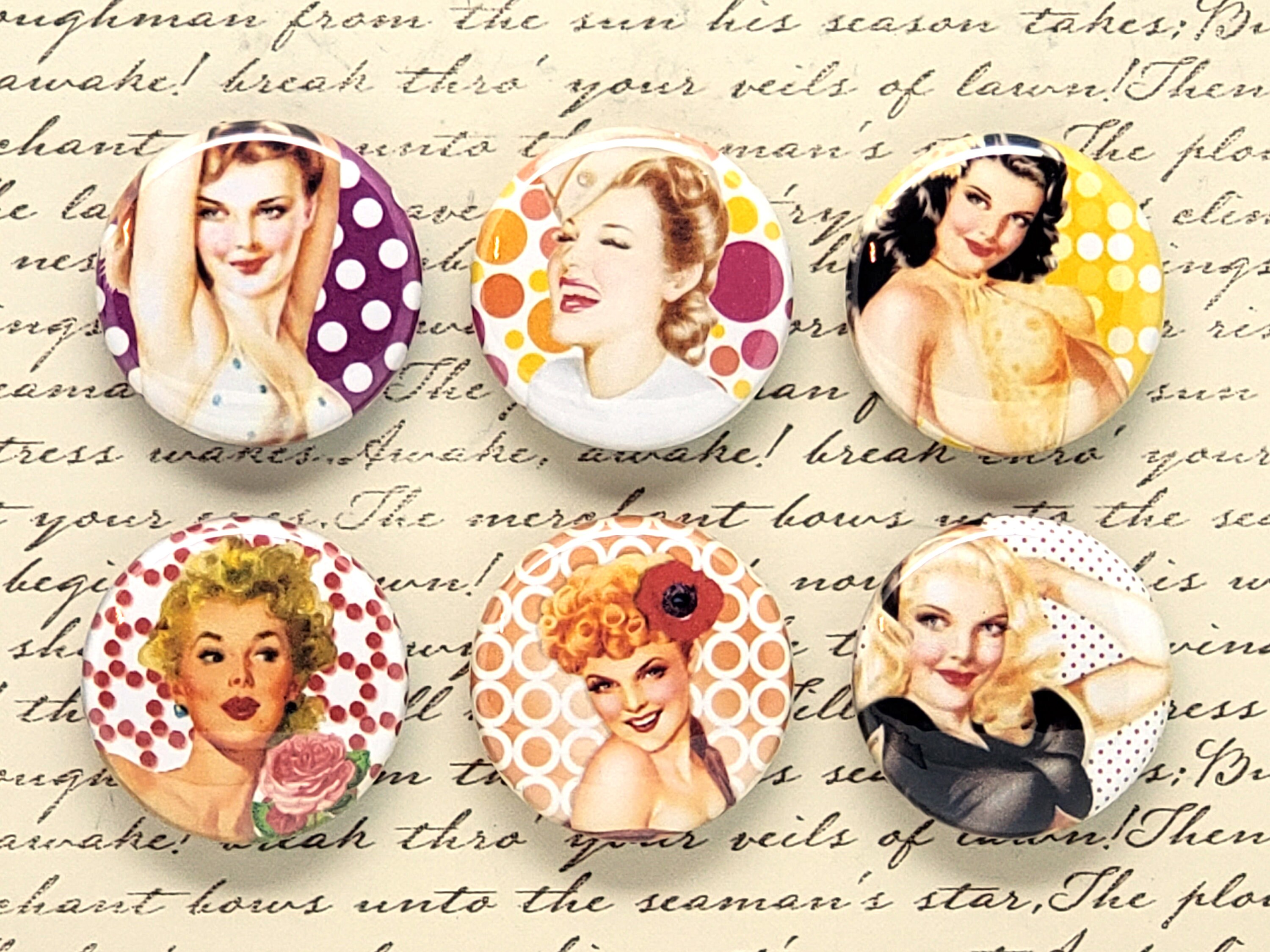 Pin up Girls 1 Magnet or Pin Back Button Set dots - Etsy