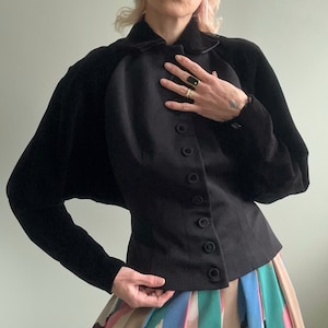 Vintage 1940s Designer Velvet Batwing Sleeve Jacket, Samuel Mintz ...