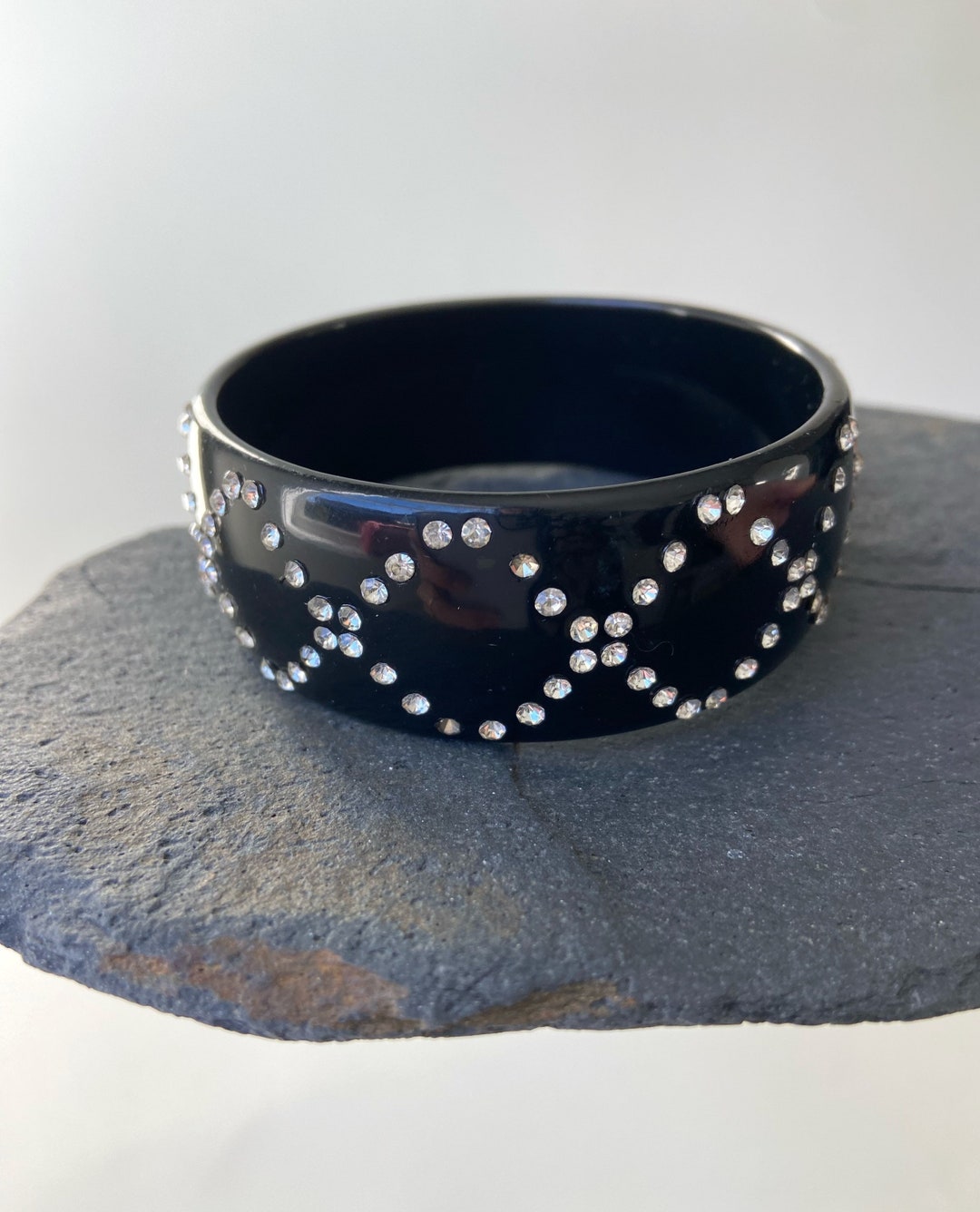 Vintage Paste Stone Black Plastic Bangle Bracelet, 1950s Style ...