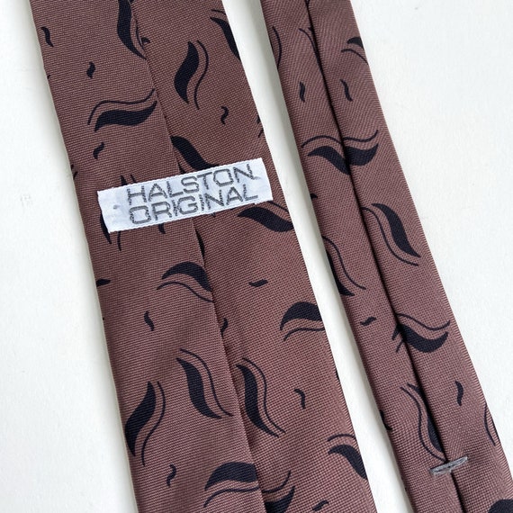 Vintage 1970s Halston Original Brown & Black Print Ne… - Gem