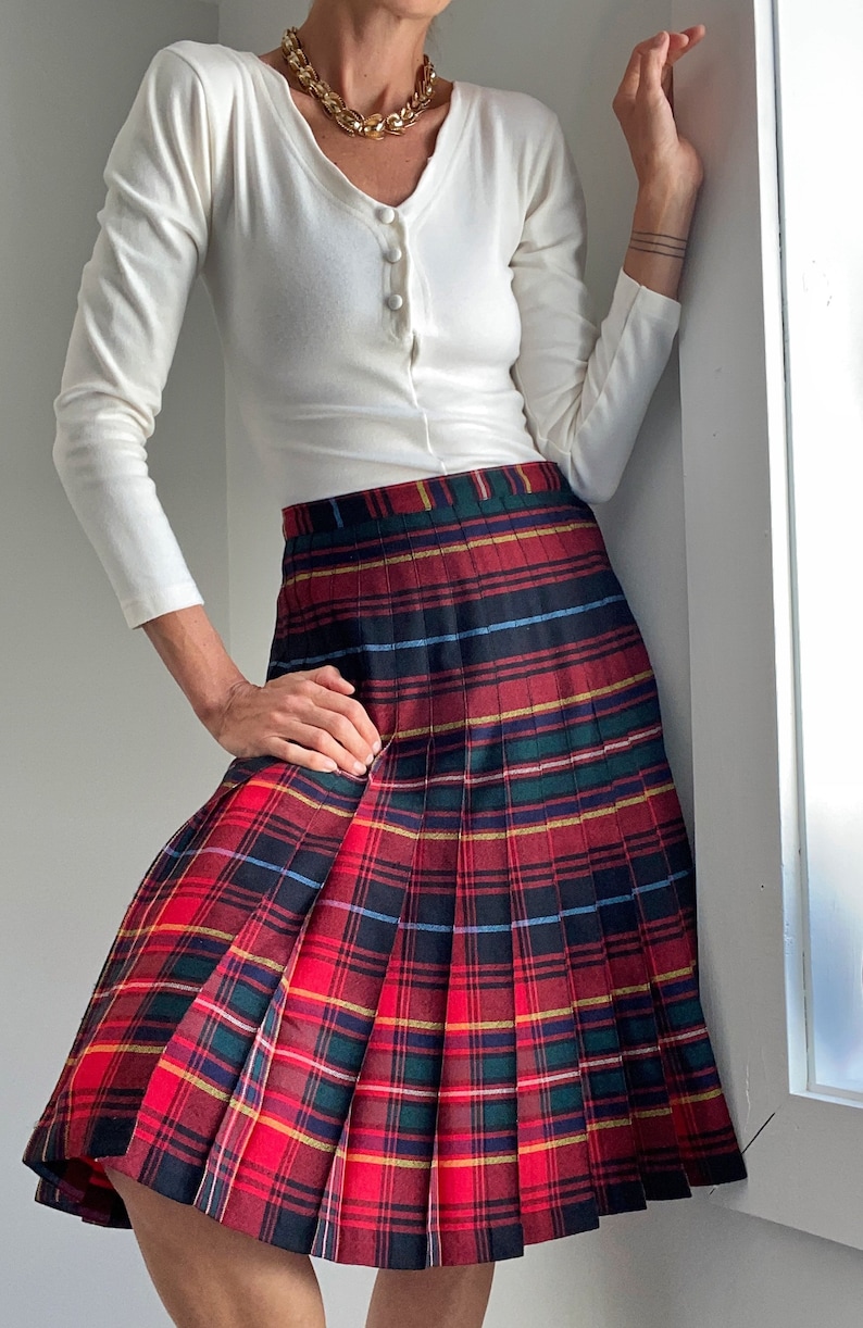 Vintage 1970s Pleated Plaid Skirt Highland Queen Wool Skirt - Etsy