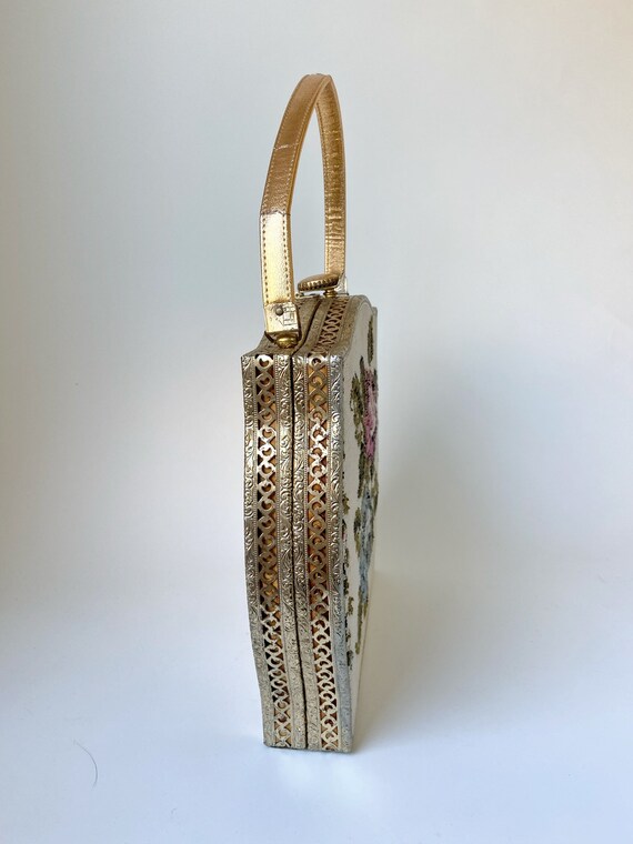 Vintage 1950s Needlepoint Structured Box Handbag, Tap… - Gem
