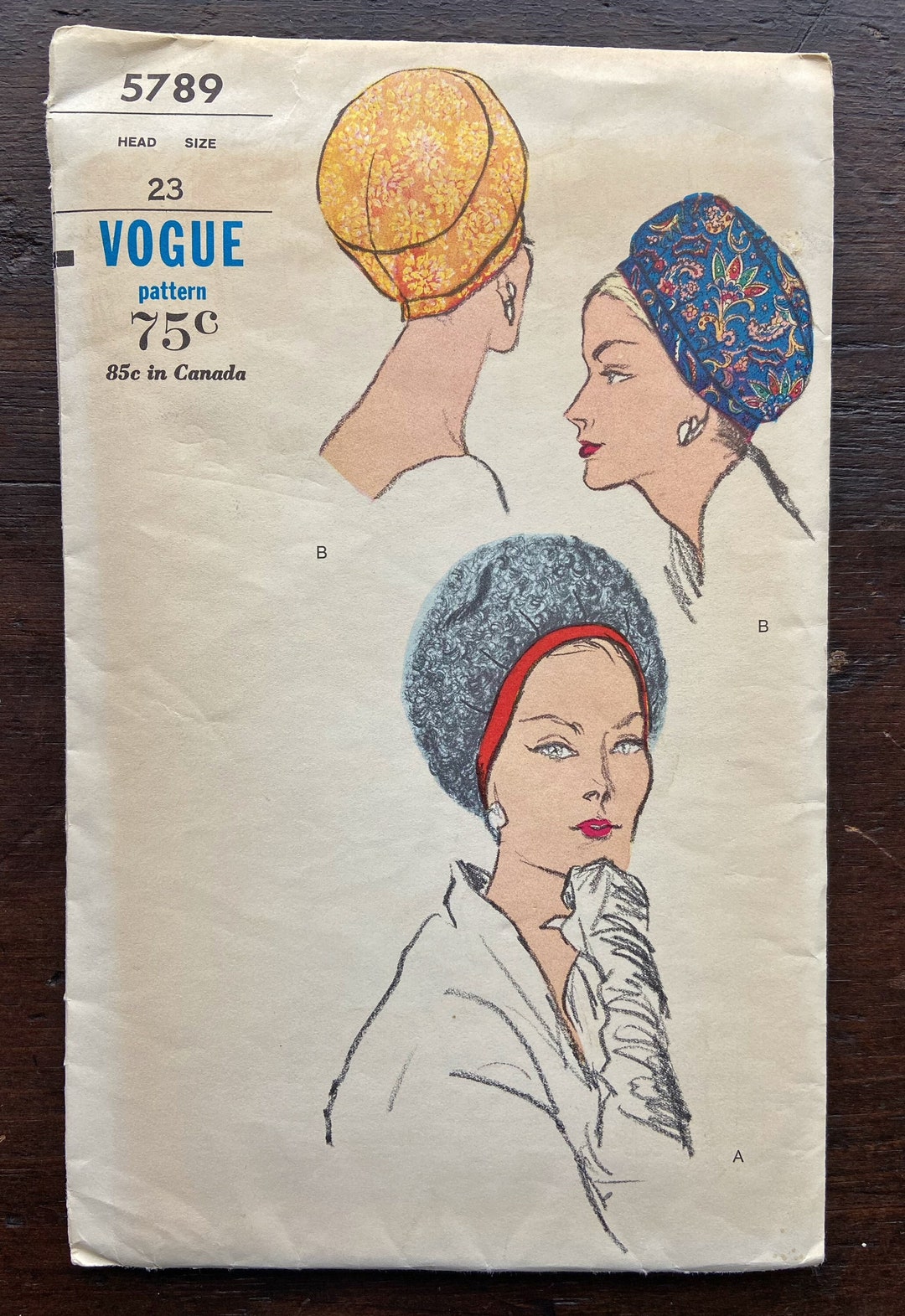 Vintage 1960s Vogue Original Sewing Pattern 5789, Cloche Hat Pattern ...