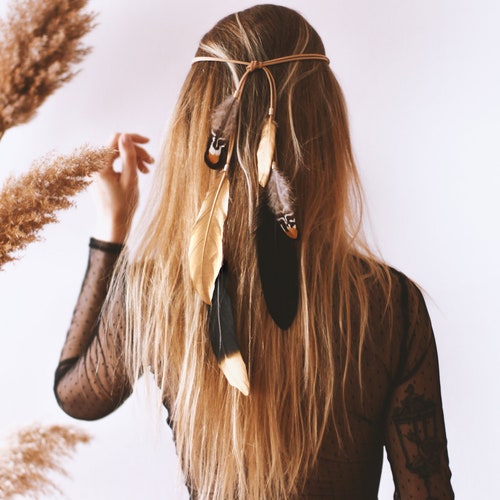 Boho Feather Headband Bohemian Headband Feather Headpiece Etsy