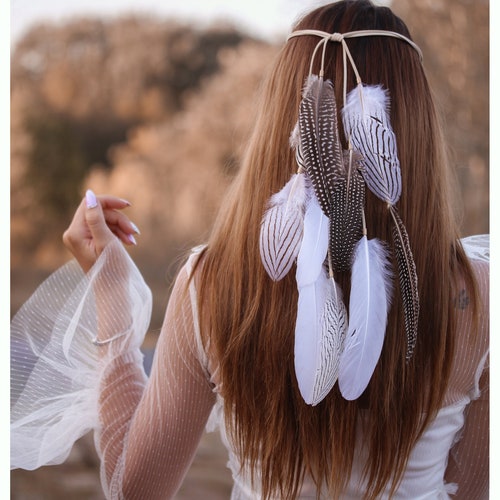 Boho Feather Headband Bohemian Headband Feather Headpiece Etsy