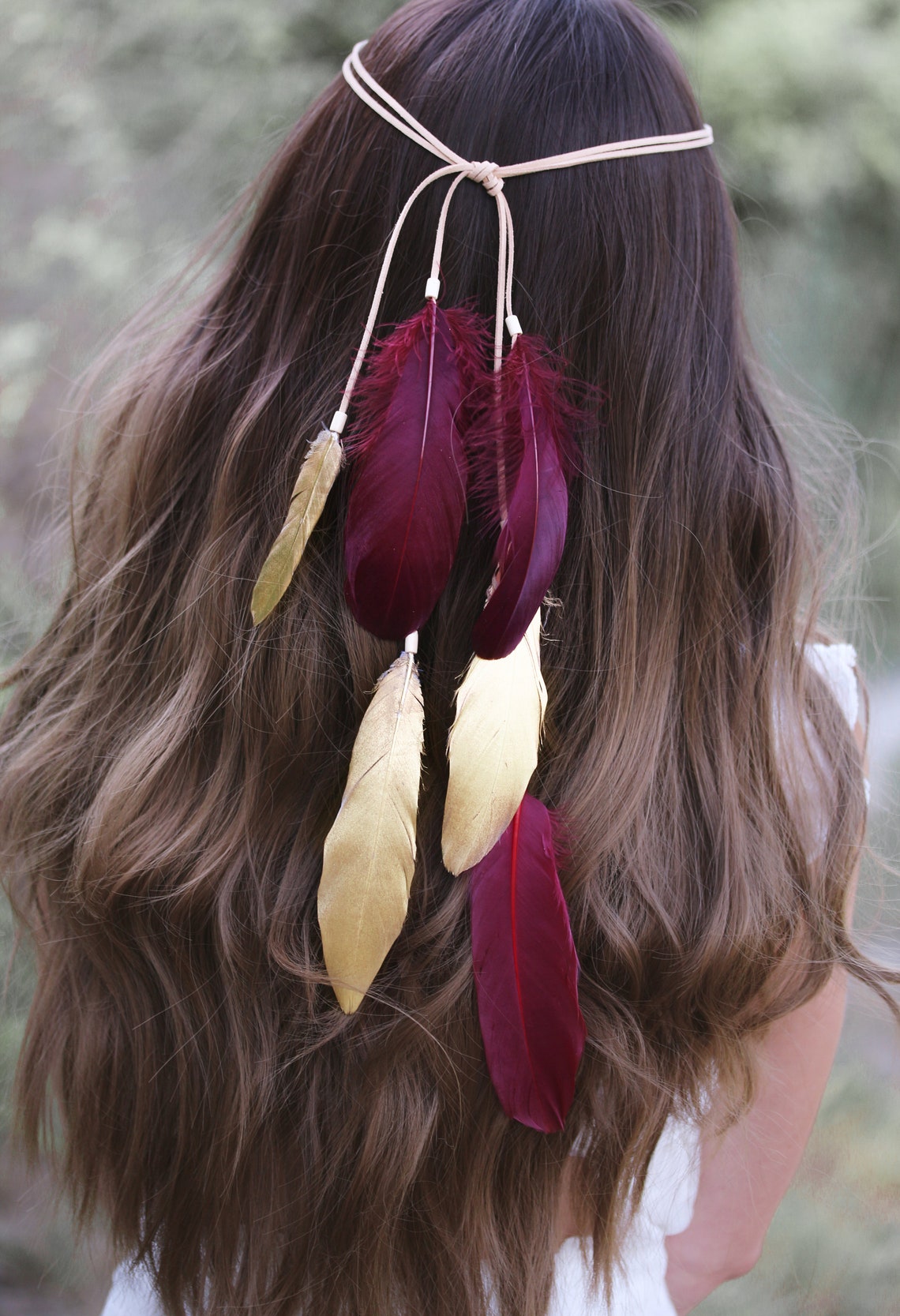 Wine Red and Gold Feather Headpiece Boho Headpiece Bohemian | Etsy