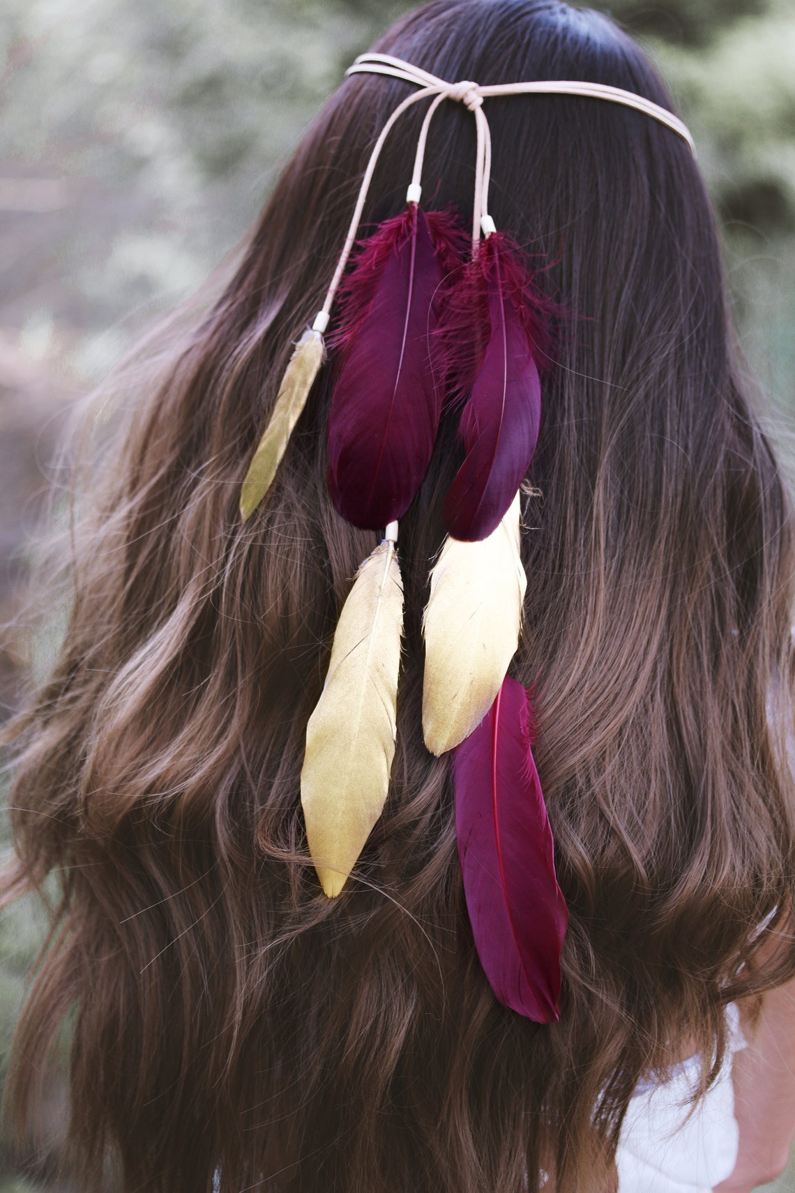 Wine Red and Gold Feather Headpiece Boho Headpiece Bohemian | Etsy