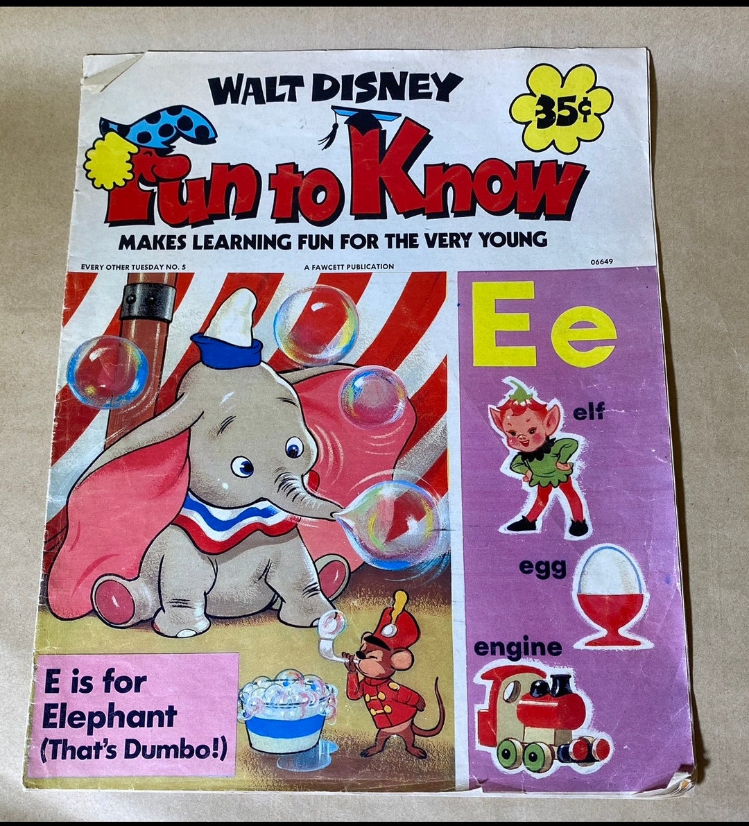 Vintage 1973 Walt Disney Fun to Know Magazine No 5 Dumbo Letter E ...