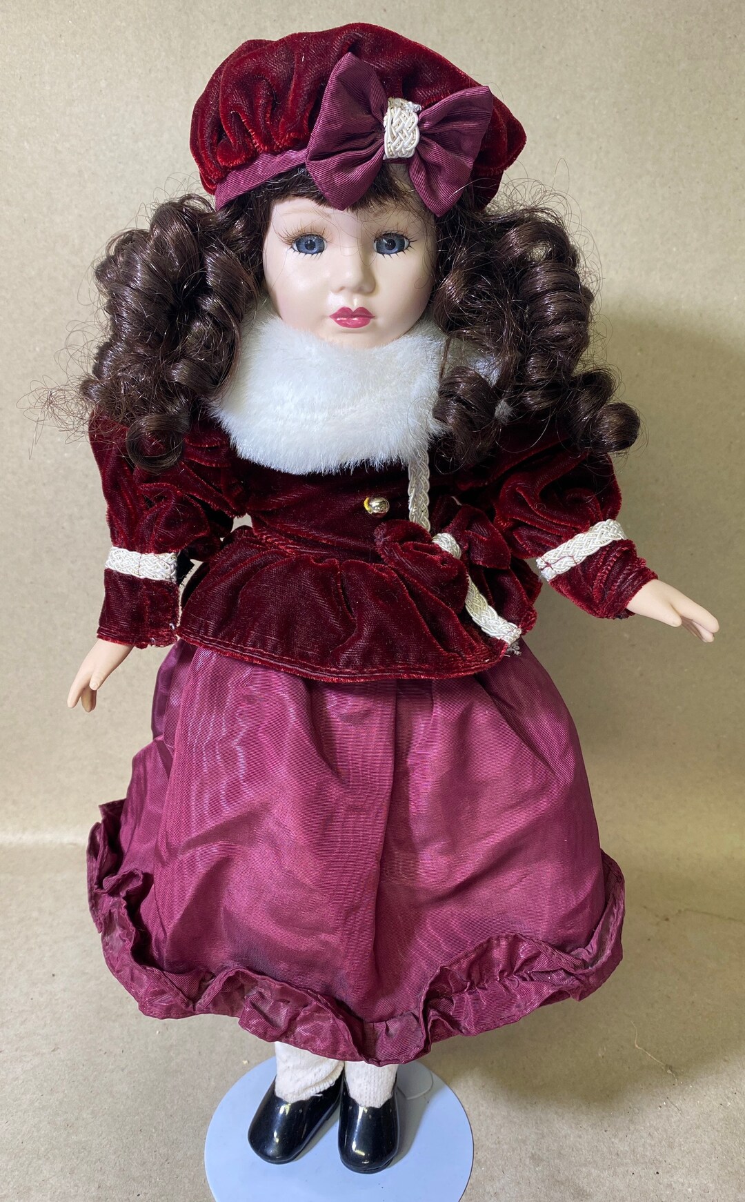 The Brass Key Collectors Porcelain Girl 16 Doll Curly Hair & Blue Eyes ...