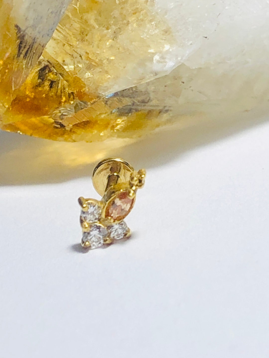 Gold PVD Surgical Steel Labret Stud With Orange & Clear - Etsy