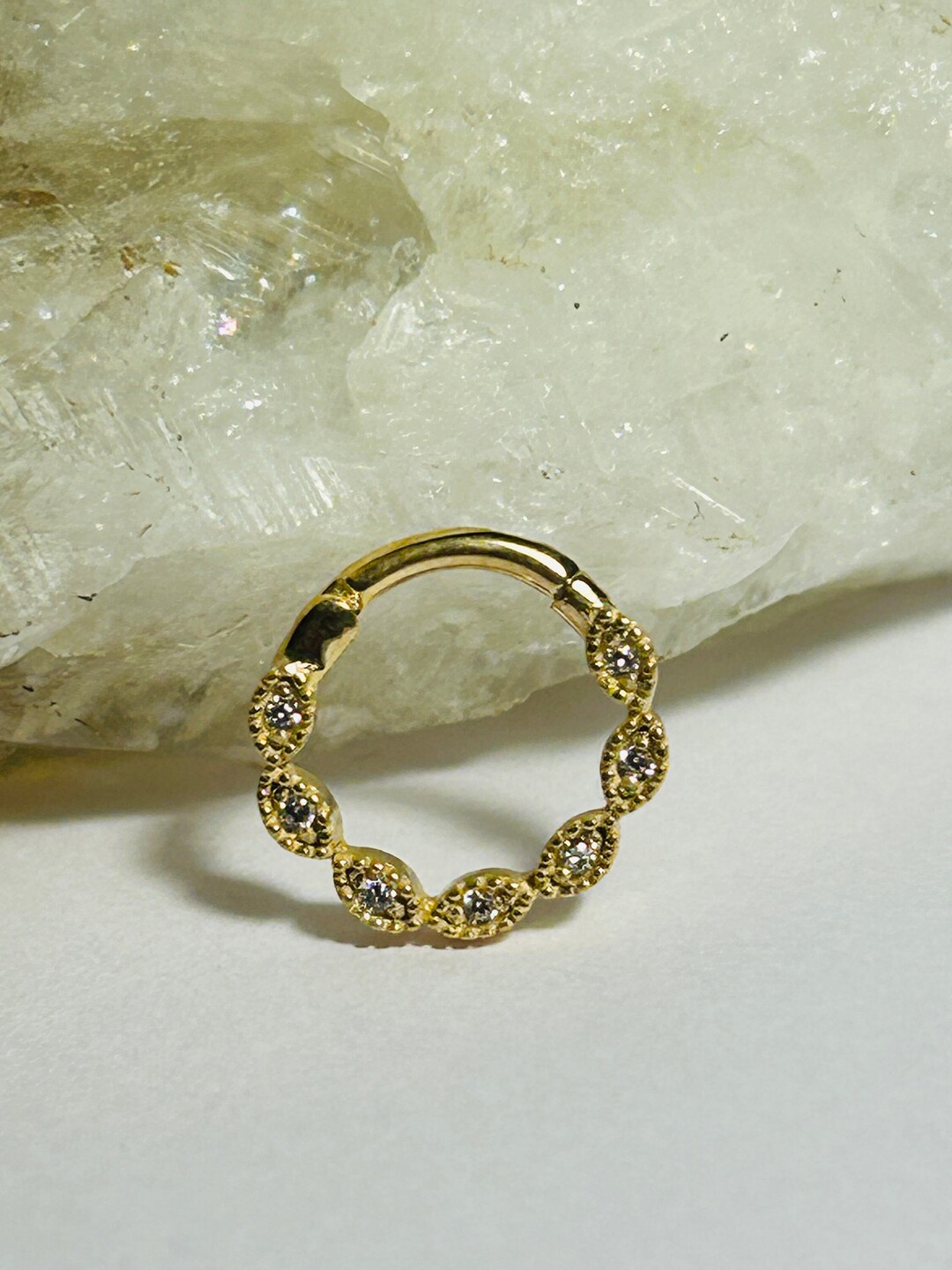 Zircon Gold PVD Surgical Steel Hinged Ring With Milligrain - Etsy