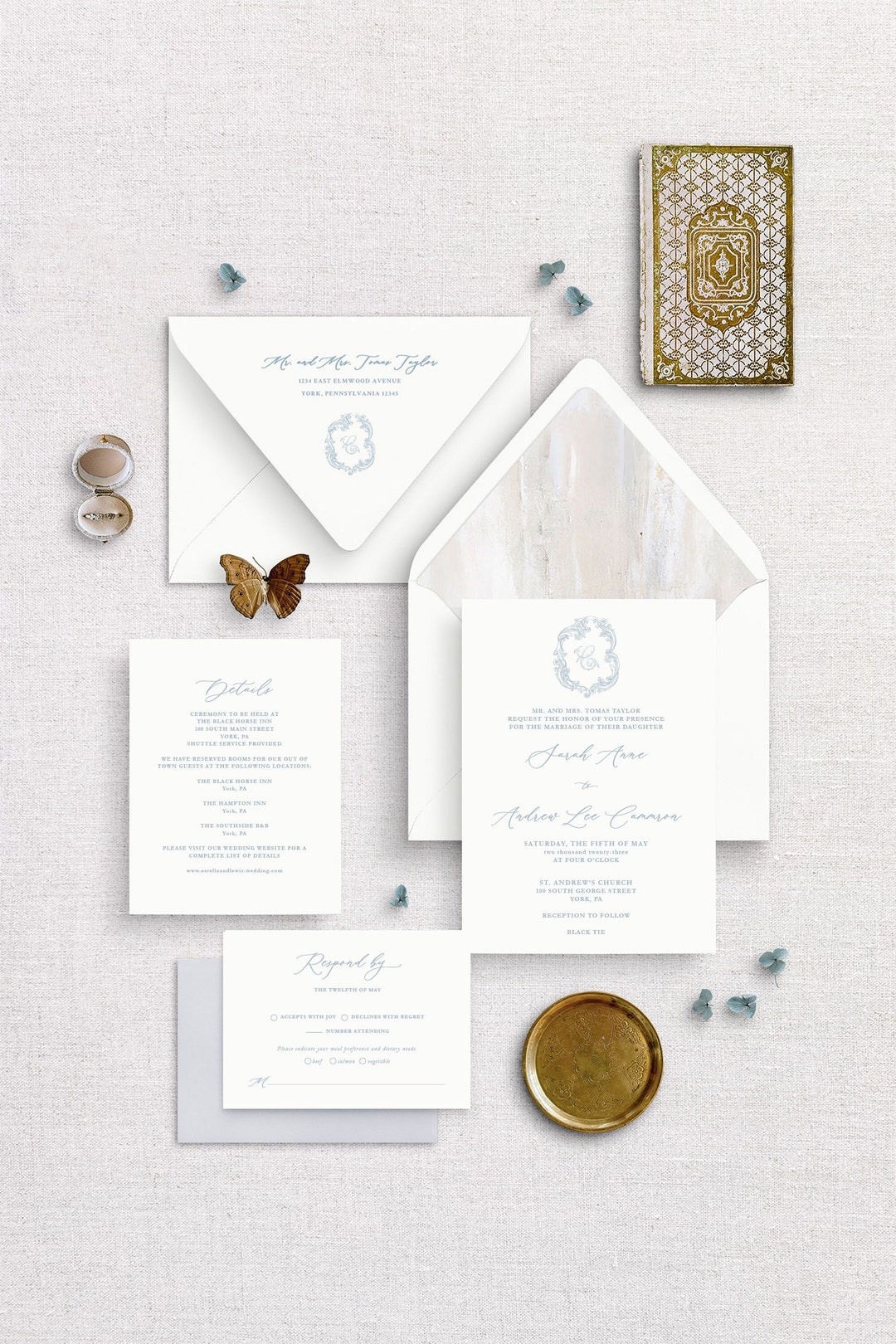 ELMWOOD ELITE Traditional Monogram Crest Wedding Invitations - Etsy