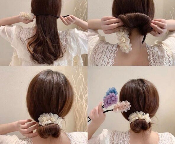 Dainty Flower Updo Hair Bun Maker Floral Bun Holder Low Bun - Etsy