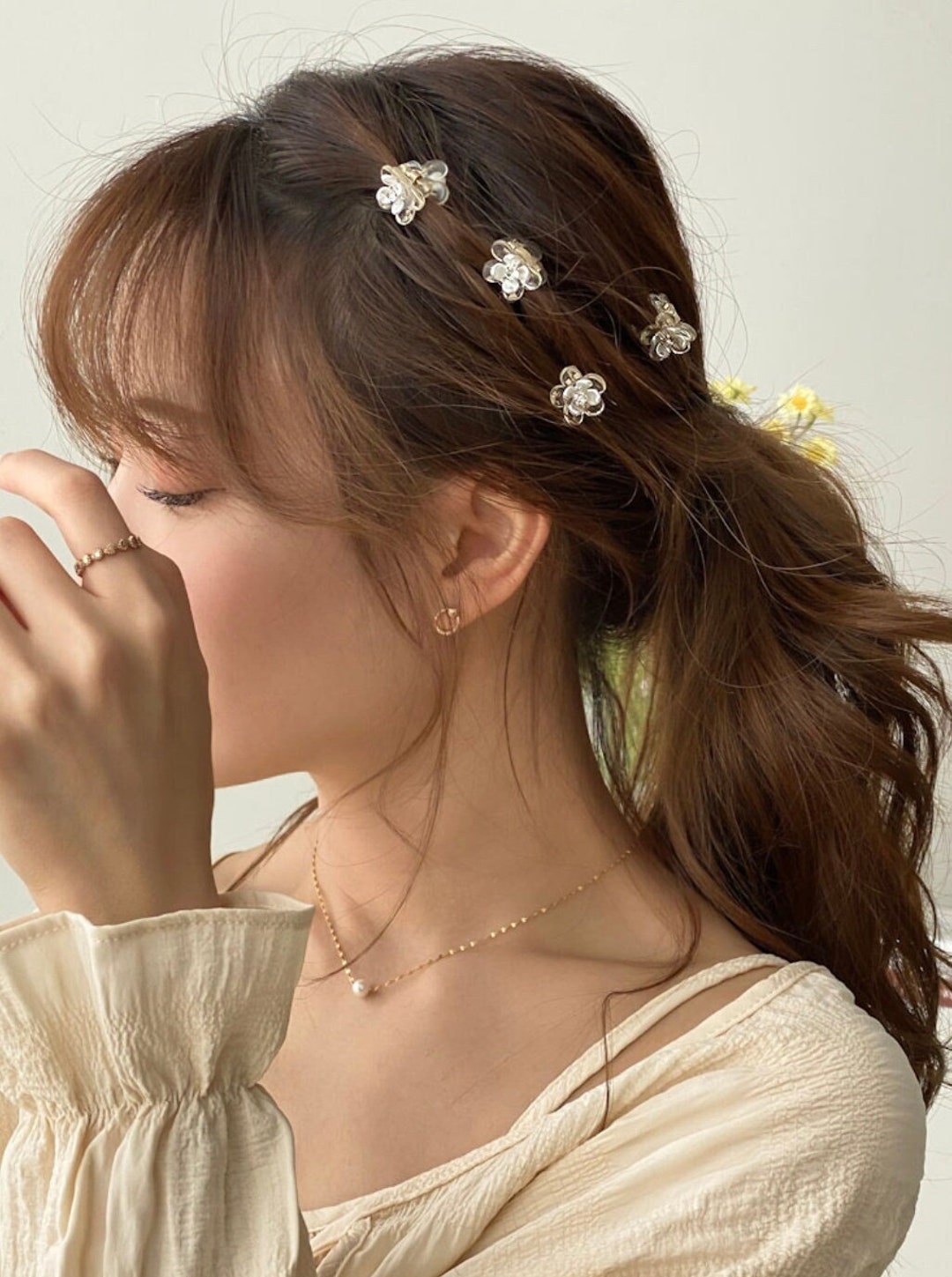 Mini Flower Hair Claw, Small Floral Hair Pins, Flower Girl Bridal ...