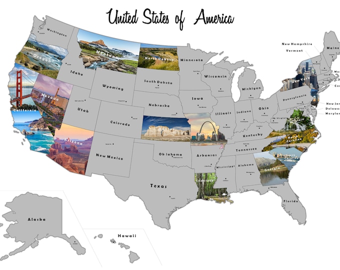 USA State Scratch off Travel Map -large 32" by 24" Frameable Poster ...