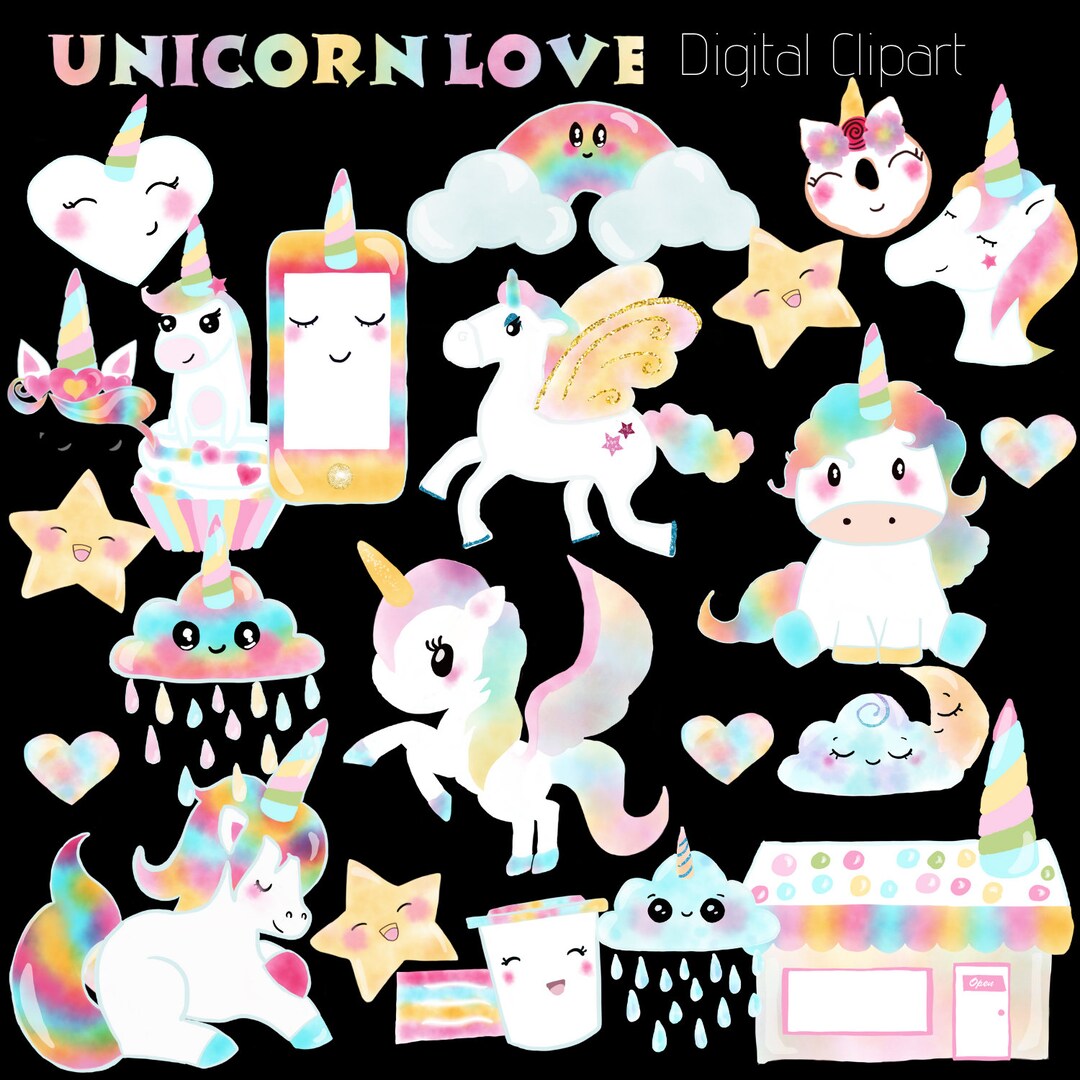 Watercolor Rainbow Unicorn Digital Clipart - 20 Images in This ...