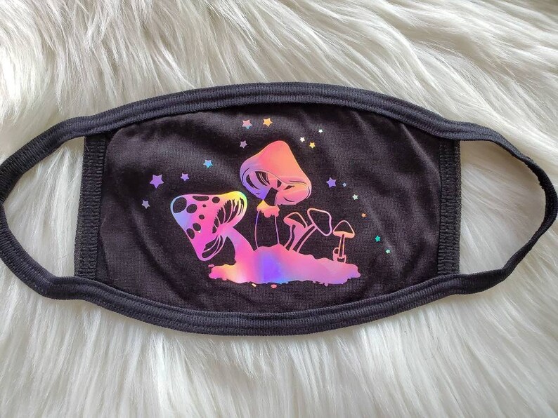 Mushroom Holographic Mask / Rave Mask / Trippy Face Mask / | Etsy