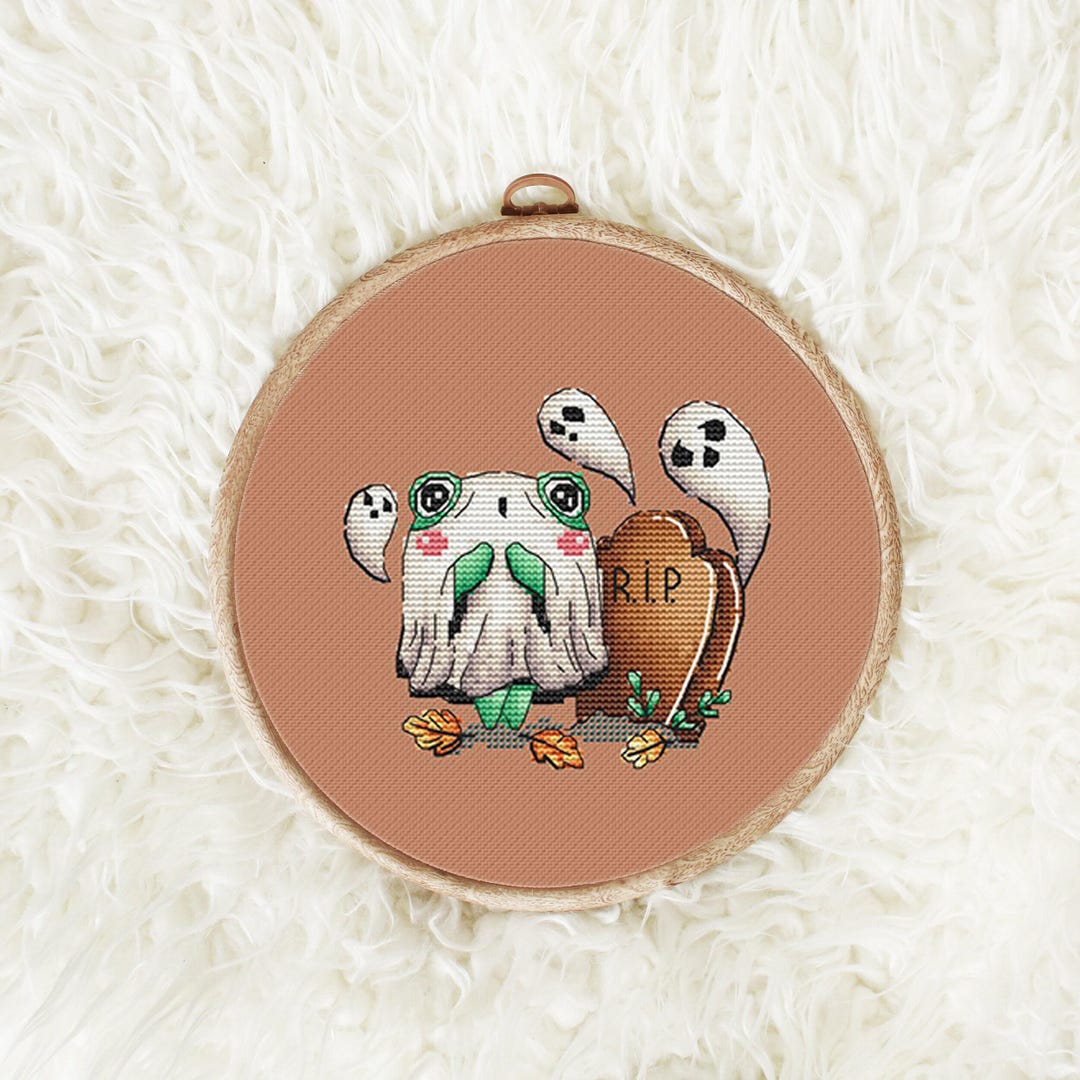 Cross Stitch Pattern PDF – Spooky Cute Frog Ghost With Gravestone ...