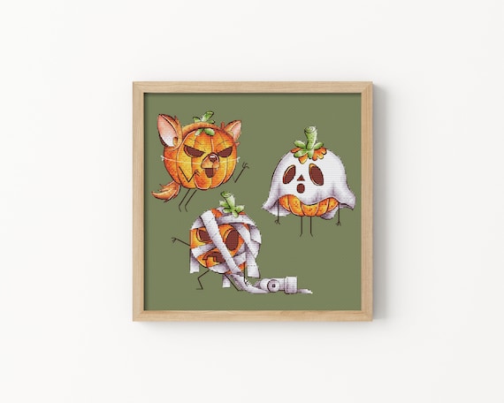 Funky Pumpkins Set Halloween Cross Stitch Pattern Hand - Etsy