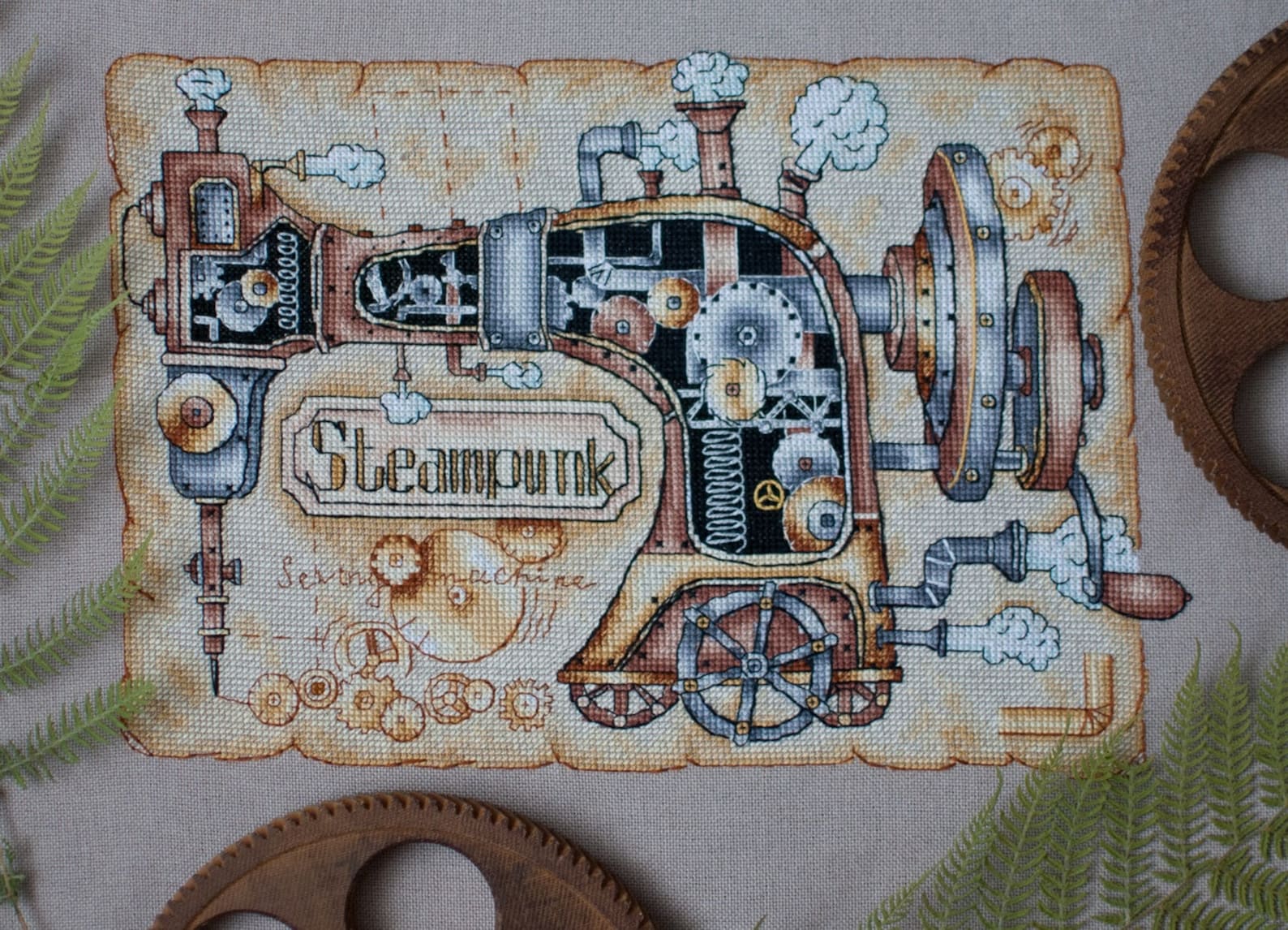 Steampunk Sewing Machine Cross Stitch Pattern Hand Embroidery Design ...